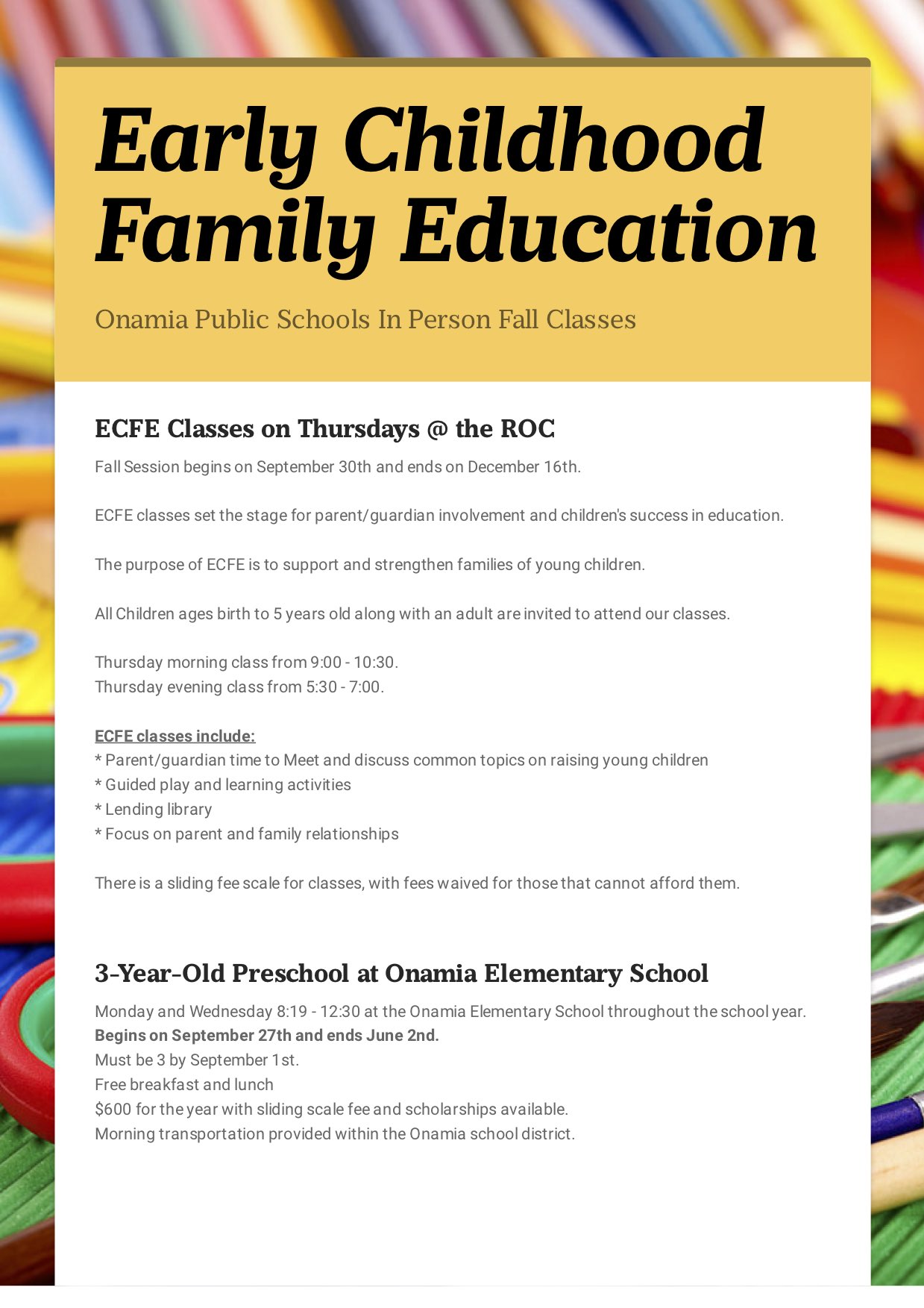 Welcome - Early Childhood - Onamia Public Schools